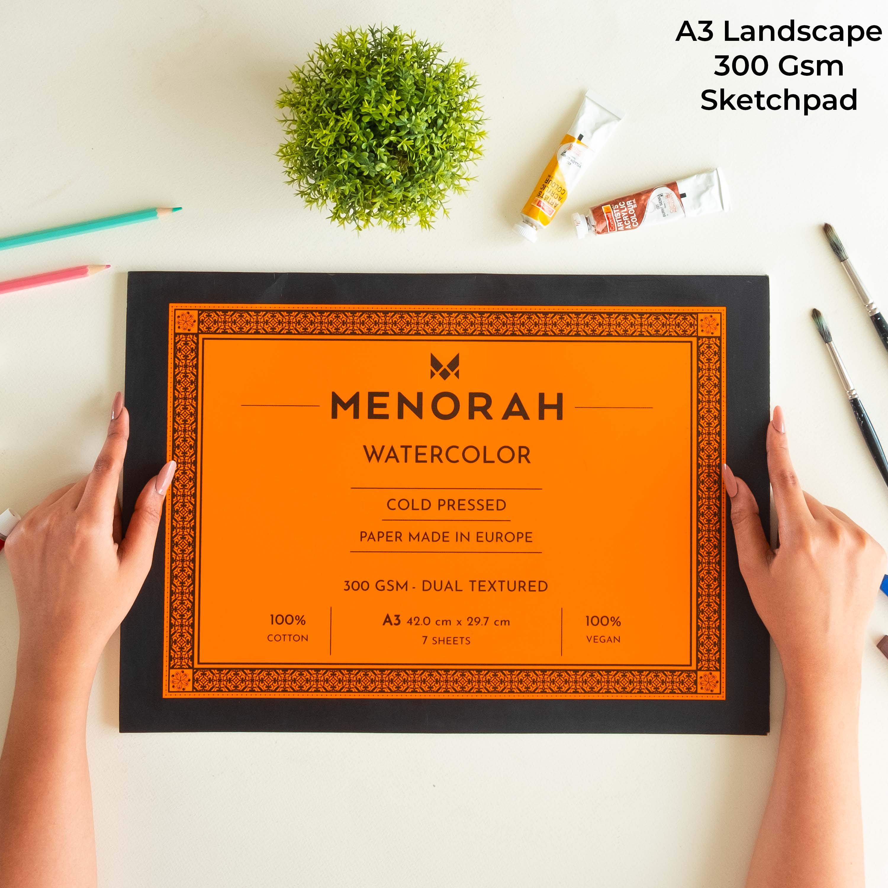 A3 WATERCOLOR PAPERS,300 GSM, Cold-pressed paper, – MENORAH Creatif